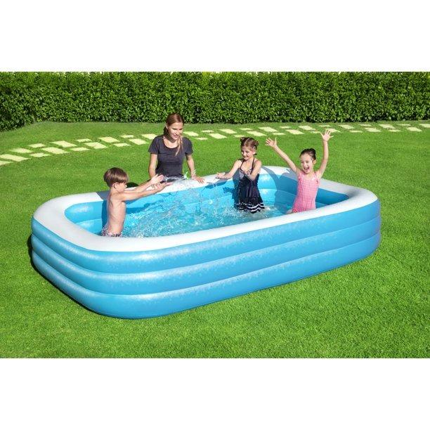 10 ft Long Blue Rectangular Inflatable Family Size Swimming Pool / Kids ...