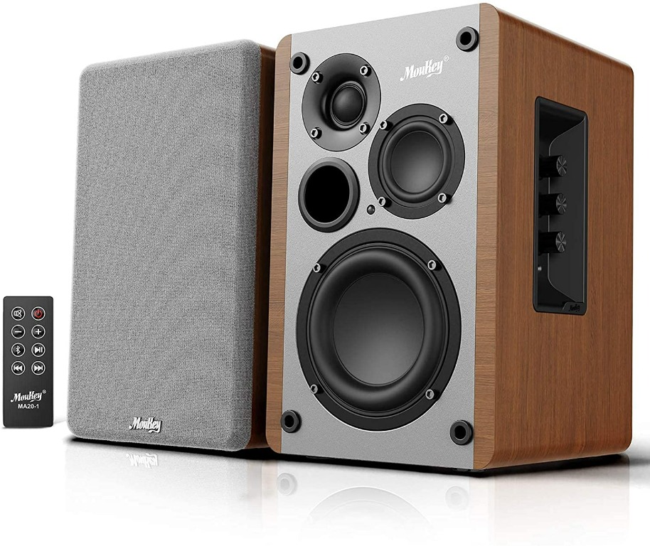 3609) Moukey Powered Bookshelf Speakers Pair- Bluetooth 5.0 Studio ...
