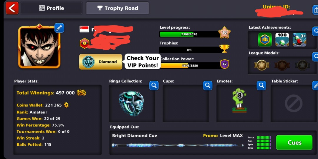 8BP 4 Maxed Cue, VIP Diamond, 80L Boxes Account, Video Gaming, Video ...