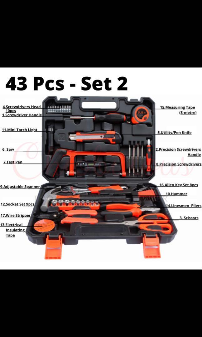 All In One Toolbox Tool Box Set 43 Pieces Hammer Screwdriver Plier ...