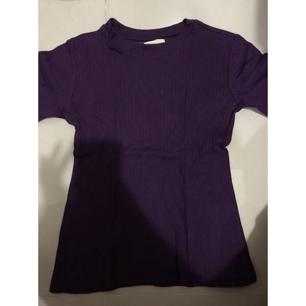 Basic round neck purple ribbed top body hugging shirt, Women's Fashion ...