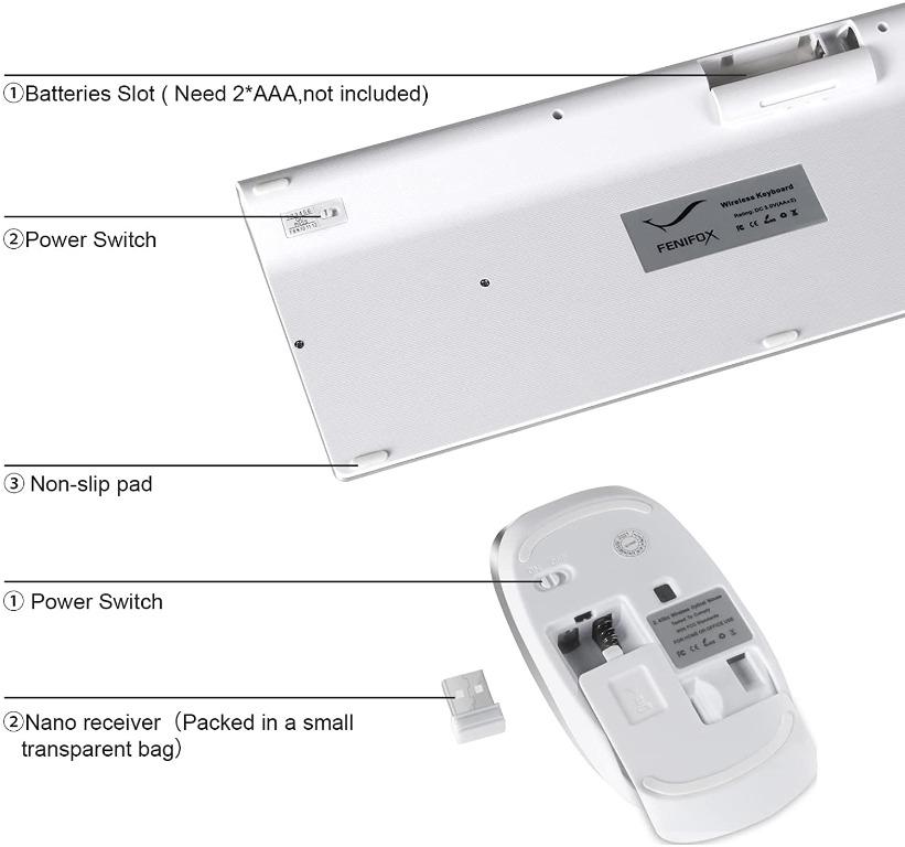 FENIFOX 2.4G Slim USB Wireless Keyboard and Mouse Combo, Full Size ...