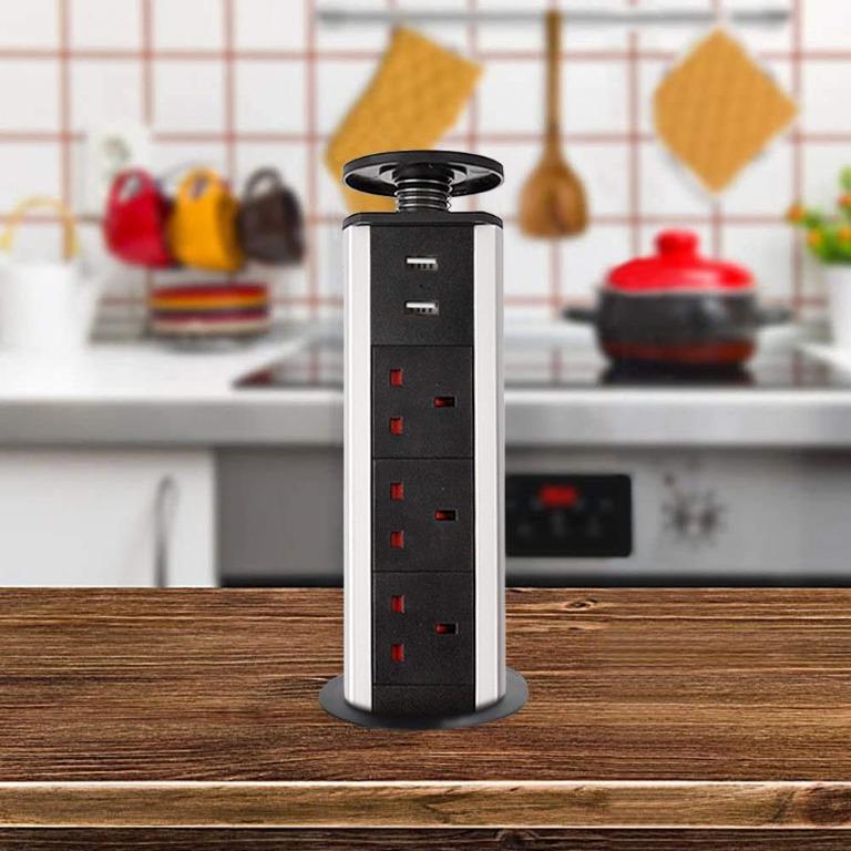 Kitchen Pull Pop Up Sockets for Worktop Desktop with 3 Power Sockets ...