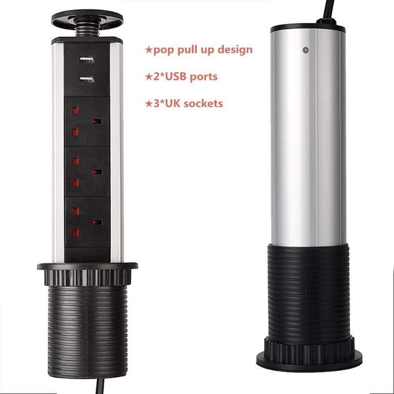 Kitchen Pull Pop Up Sockets for Worktop Desktop with 3 Power Sockets ...
