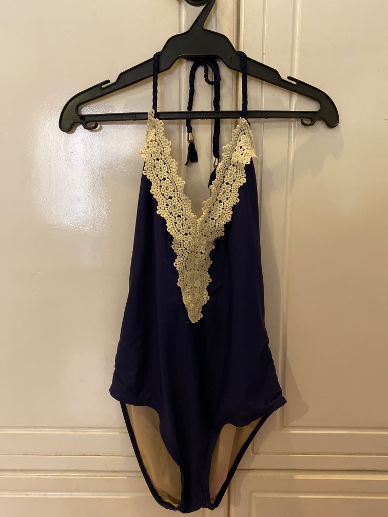 One Piece Suit with Lace Trimming, Women's Fashion, Swimwear, Bikinis ...