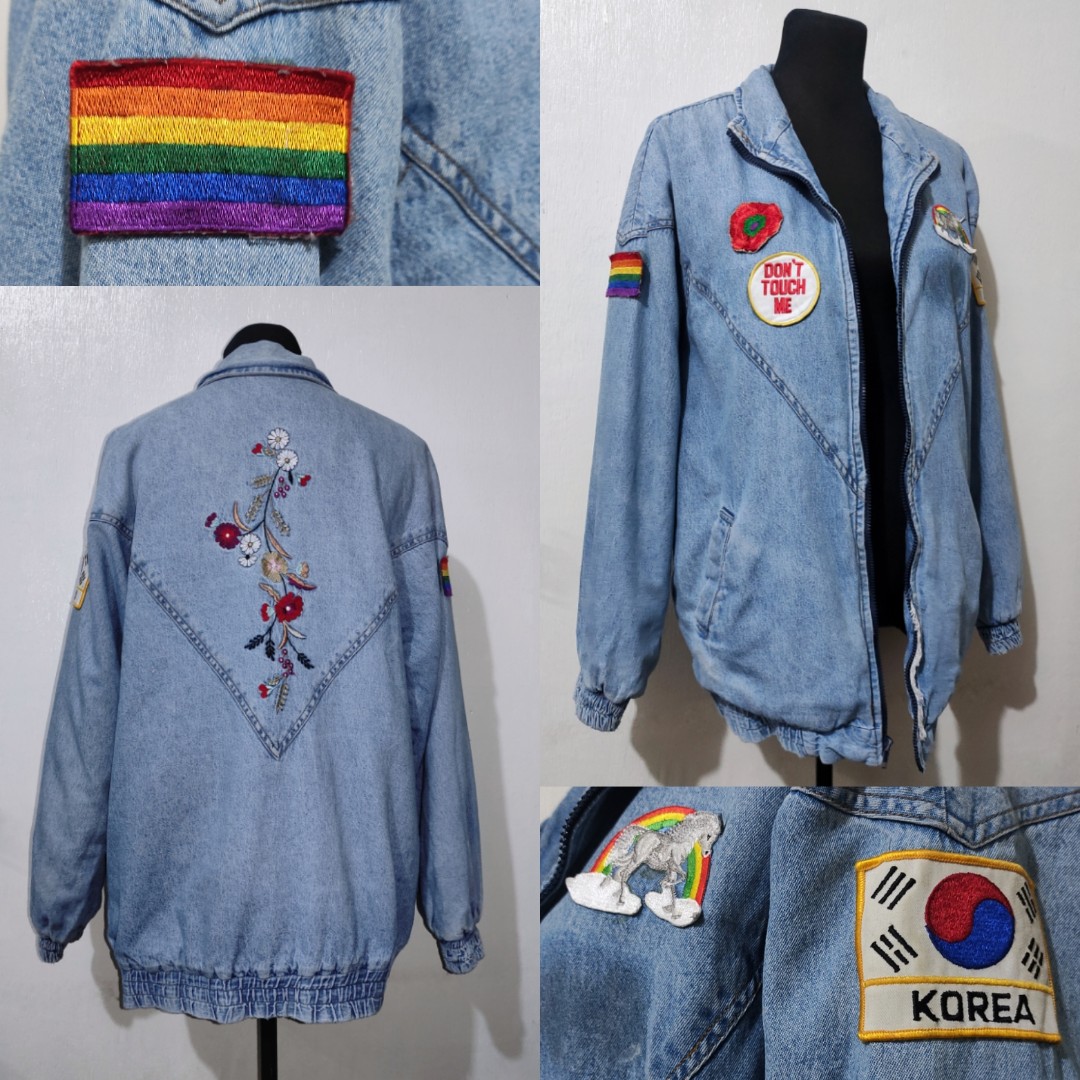 patch denim jacket iron on LGBT Korean flags unicorn rainbow Don't ...