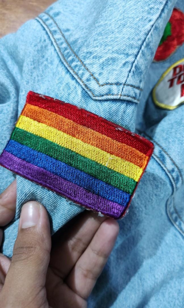 patch denim jacket iron on LGBT Korean flags unicorn rainbow Don't ...