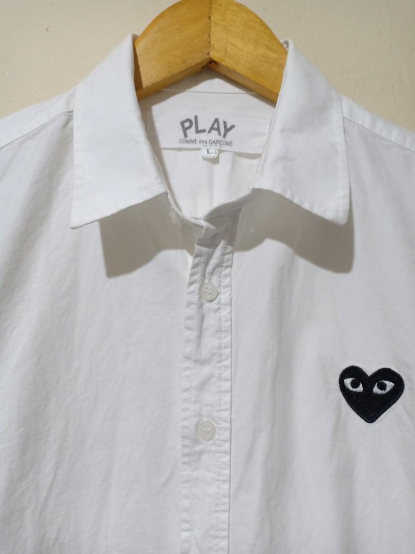 Play Cdg Kemeja Putih, Fesyen Pria, Pakaian , Atasan di Carousell