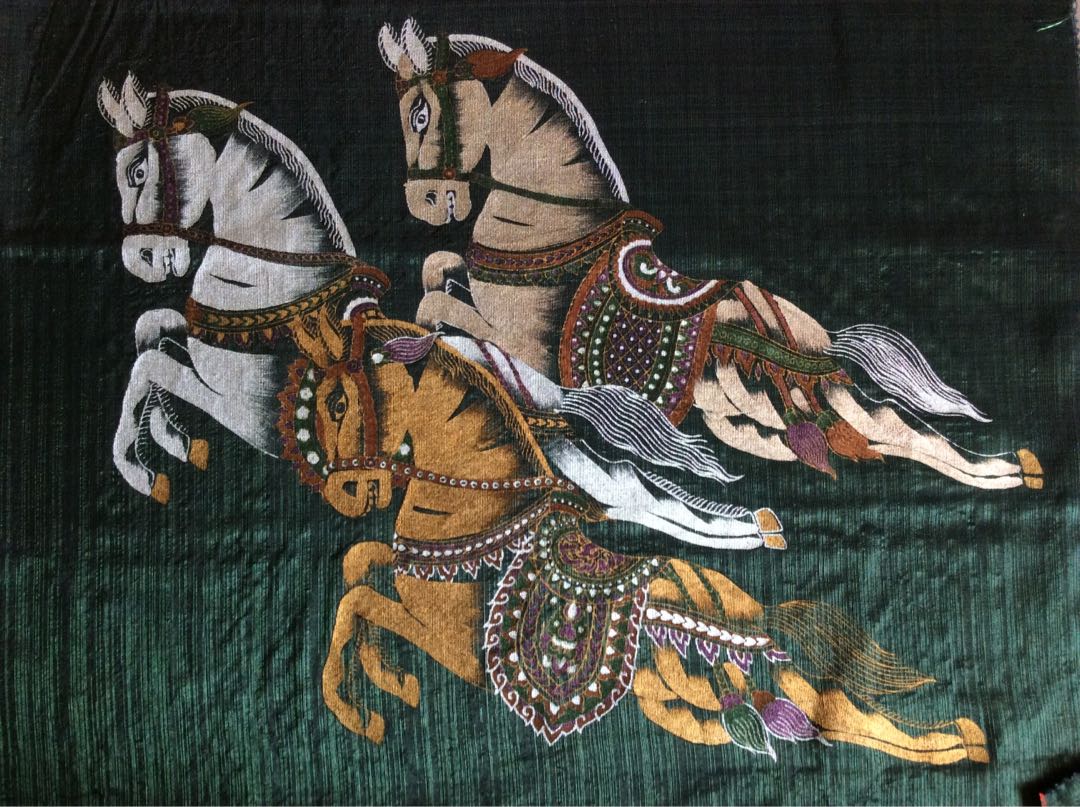 Thai handmade silk screen art print on silk fabric, Furniture & Home ...