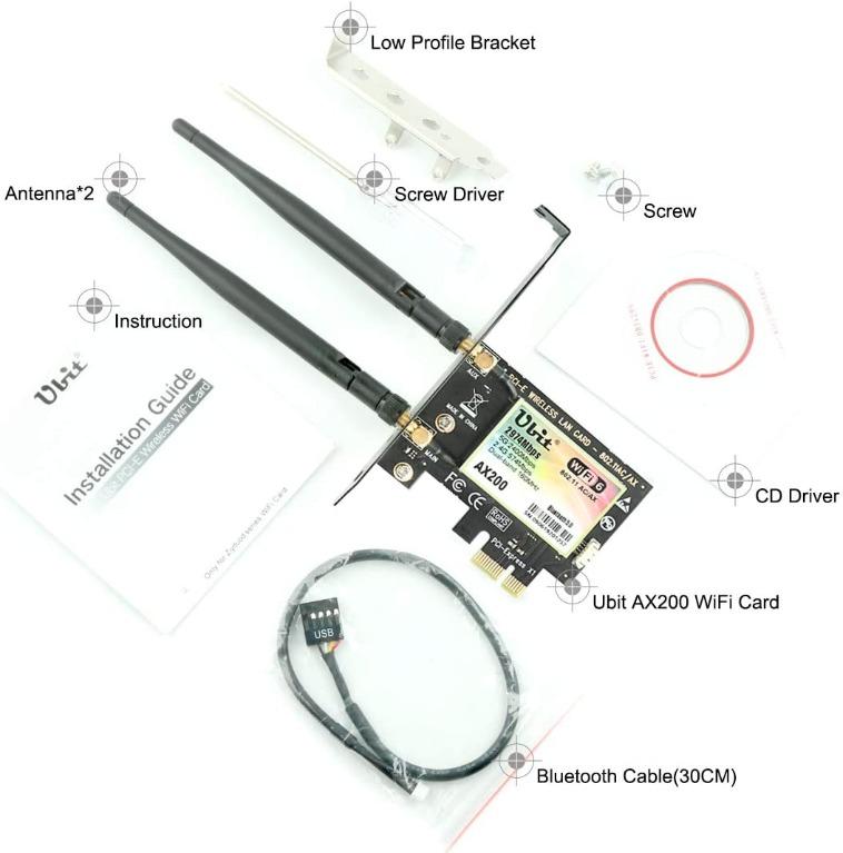 Ubit AX/AC WiFi 6 Card Dual Band 2974 Mbps AX200 PCIE Bluetooth WLAN ...