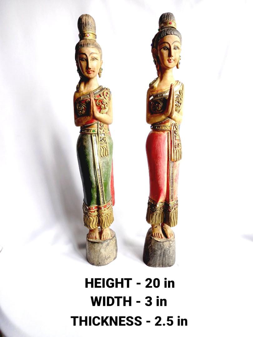 Vintage traditional Thai sawasdee ladies, 1 pair, handcarved solid wood ...