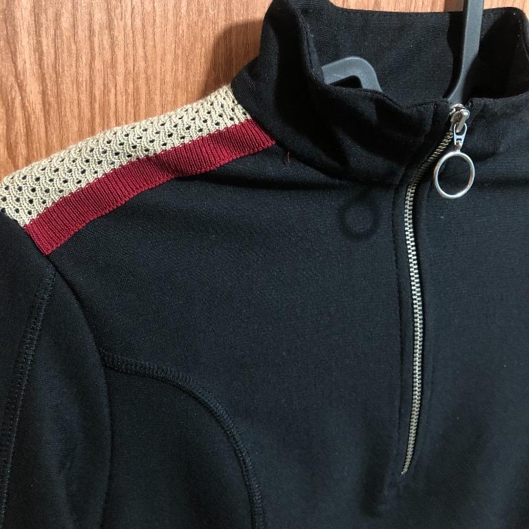 ZARA Half Zip Mock Neck Long Sleeve Black Top, Women's Fashion, Tops ...