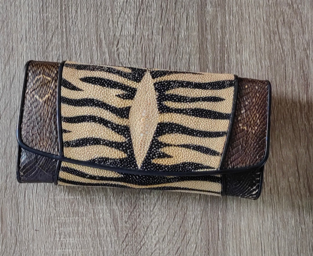 Zebra Print Stingray & Snakeskin Wallet, Women's Fashion, Bags ...