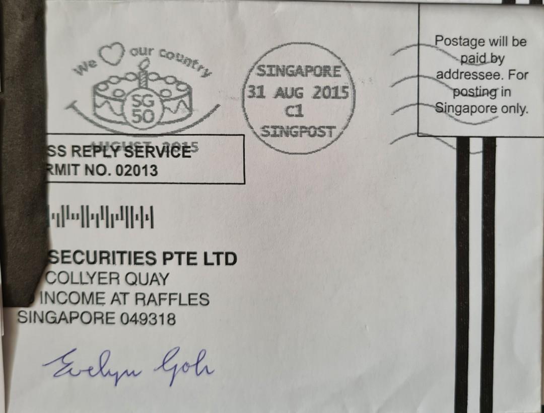 2015 A Group Of 15 SingPost SG50 slogans on stamped letter mail ...