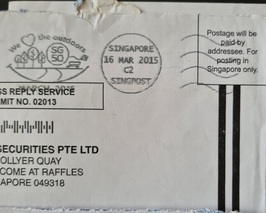 2015 A Group Of 15 SingPost SG50 slogans on stamped letter mail ...
