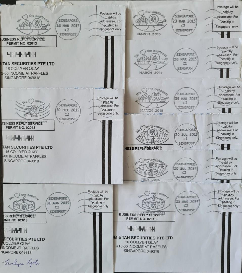 2015 A Group Of 15 SingPost SG50 slogans on stamped letter mail ...