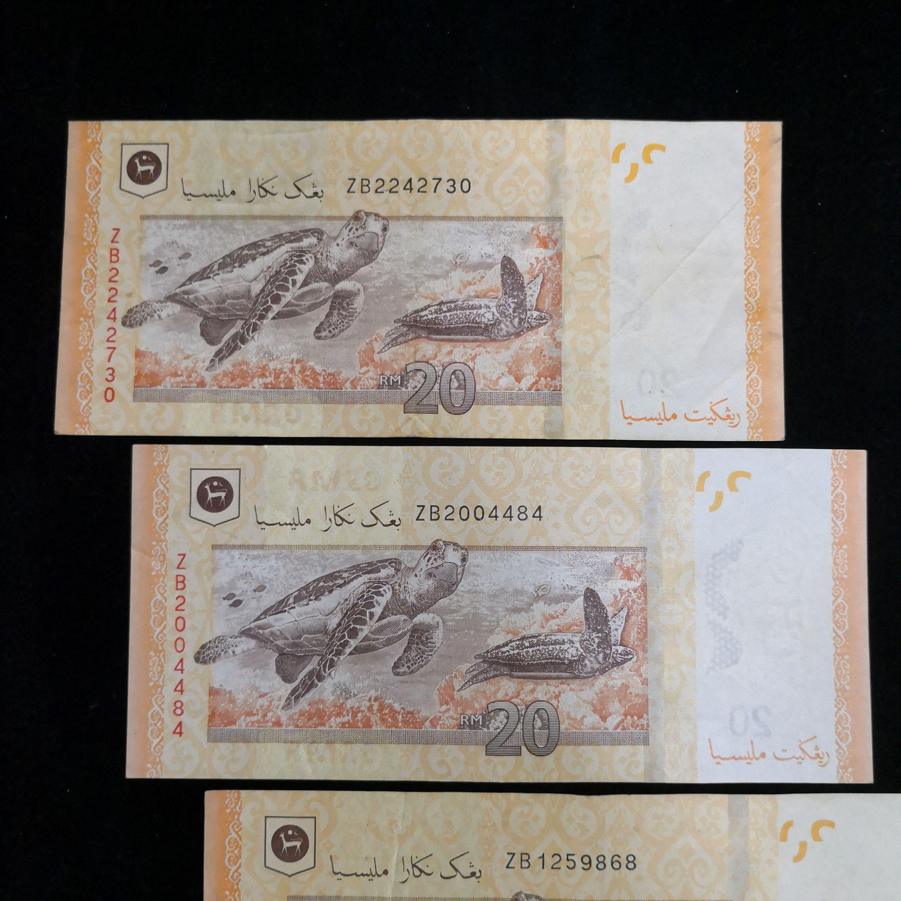 4 X Malaysia RM20 20 Ringgit 12th Series ZB Replacement Banknote Set ...