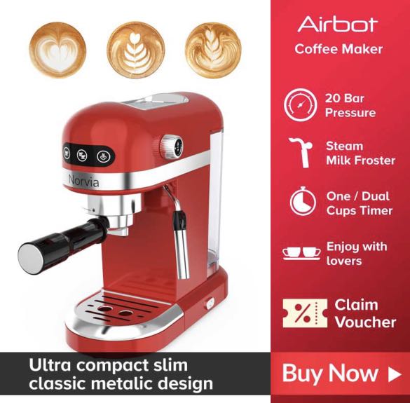 Airbot Coffee Machine CM8000 Red Ultra Slim Compact Coffee Maker, TV ...