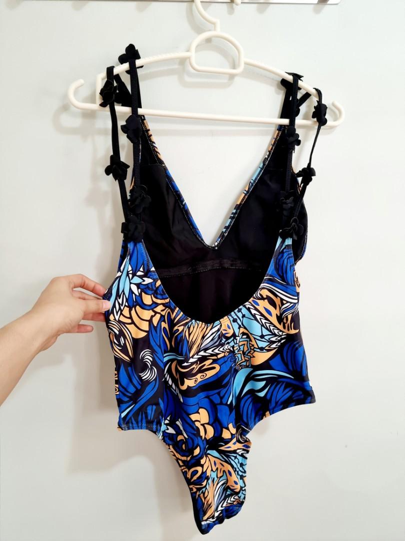 Blue Low Back One Piece Swimsuit Womens Fashion Swimwear Bikinis