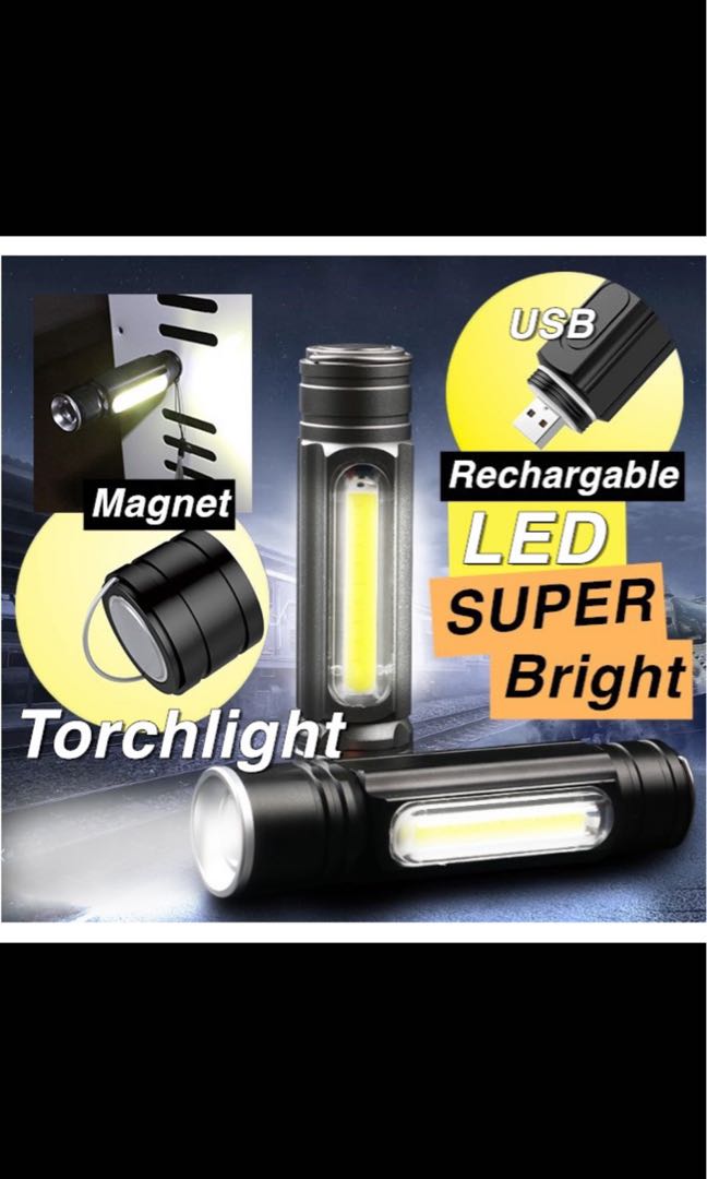 COB Ultra Bright LED Torchlight 5Mode Handheld Flashlight USB ...