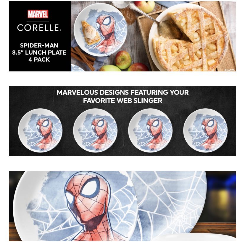 康寧Corelle Marvel Spiderman Dinnerware Set, 家庭電器, 廚房電器, 鍋具 - Carousell