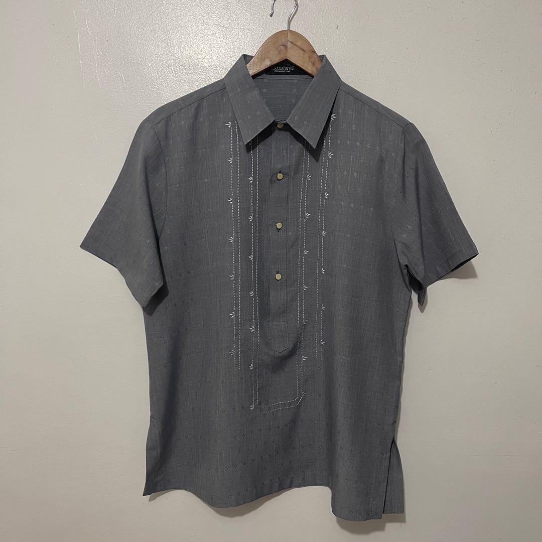 Exclusive Polo Barong (Gray), Men's Fashion, Tops & Sets, Formal Shirts ...
