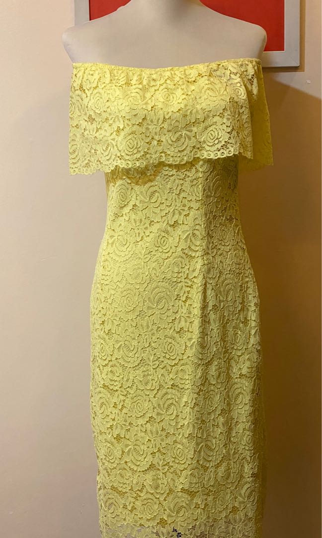 Petit Monde Yellow Dress Off Shoulder, Women's Fashion, Dresses & Sets ...