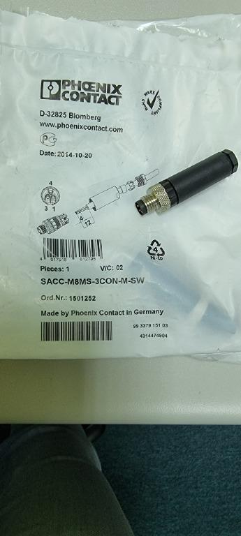 Pheonix Contact SACC-M8MS-3CON-M-SW M8 connector, Computers & Tech ...