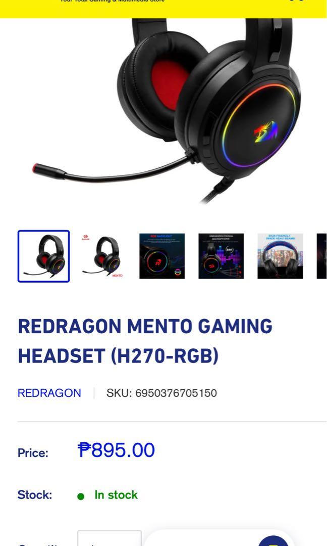 RED DRAGON MENTO RGB GAMING HEADSET, Audio, Headphones & Headsets on ...