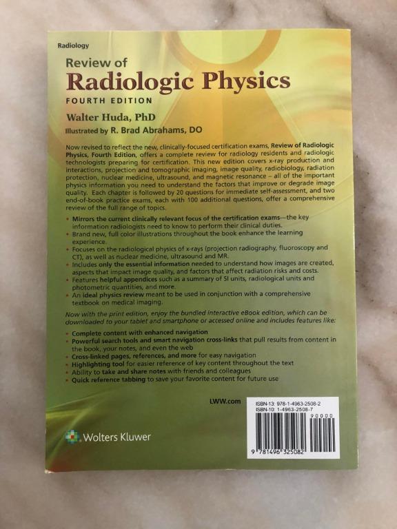Review of Radiologic Physics Fourth Edition by Walter Huda MD (Author ...