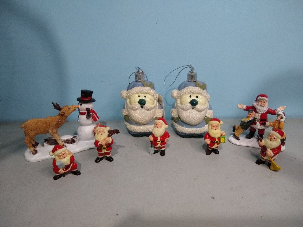 small cute miniature santa plastic, styro and ceramic display set of 8 ...