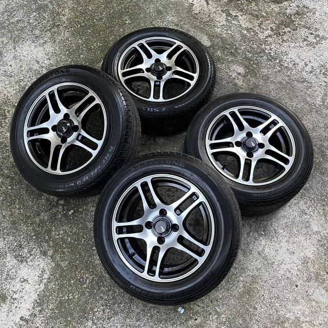 Volk 14 inch sport rim Saga blm tyre 70%, Auto Accessories on Carousell