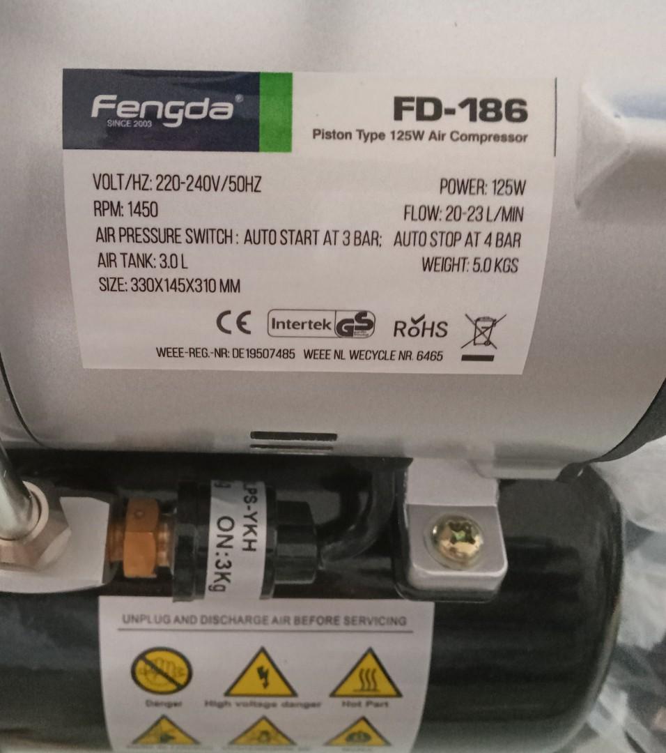 Fengda FD-186 Airbrush Piston Type Air Compressor with Air Tank ...