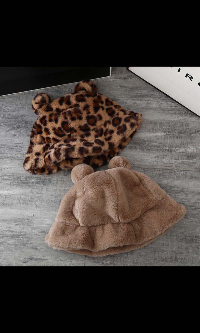 fluffy ulzzang korean cute bear brown bucket hat, Women's Fashion ...