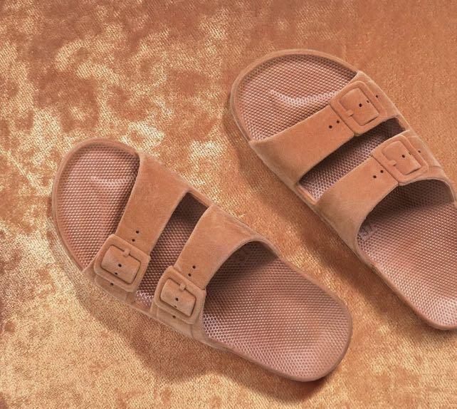 Freedom Moses Velvet Two Band Slides like Cacatoes Birkenstock, Women's ...
