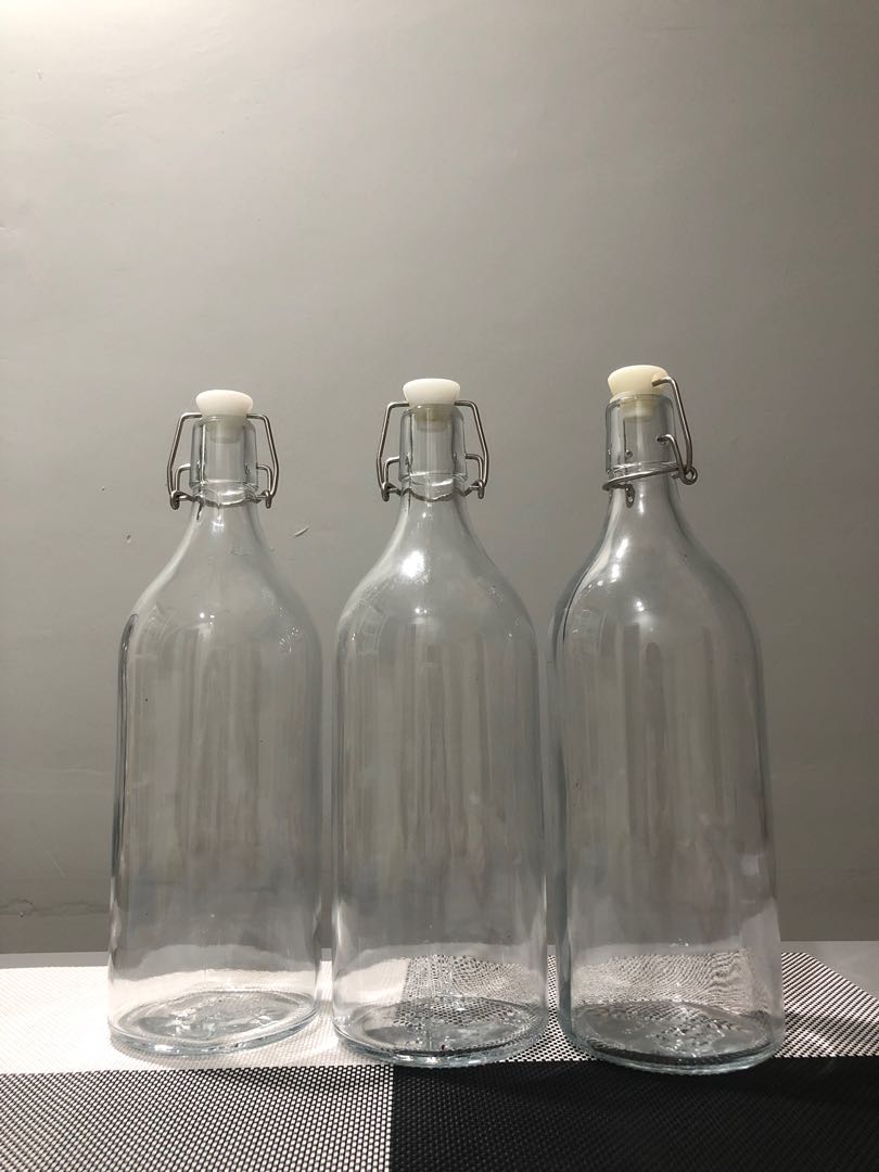 IKEA | KORKEN Bottle with stopper | Clear glass, 1000ml, Food & Drinks ...