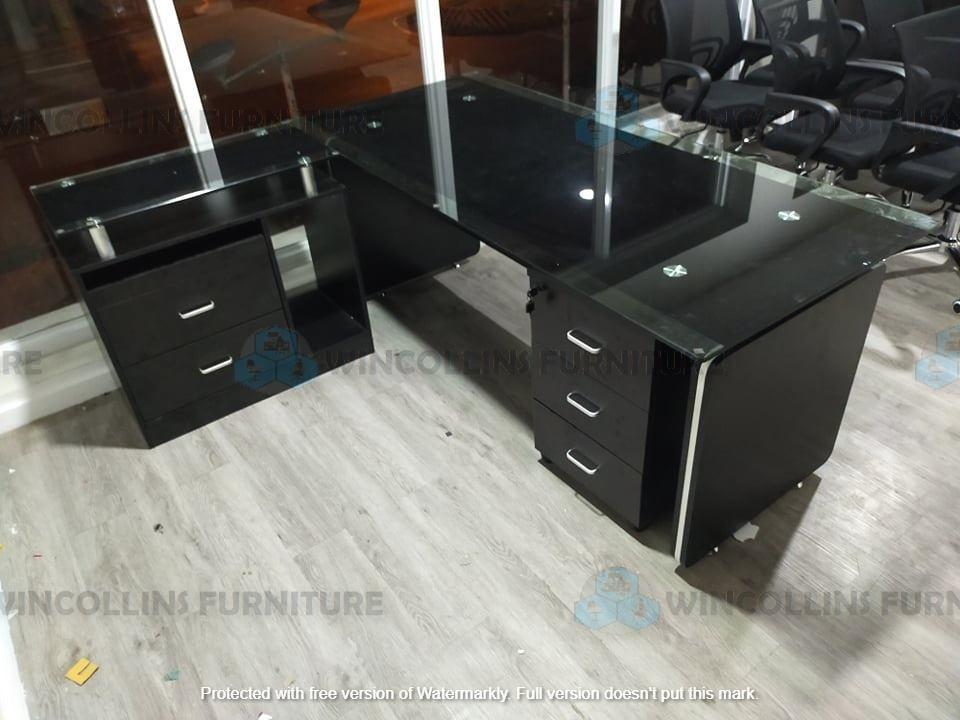 L type executive table glass top X office table, Furniture & Home ...