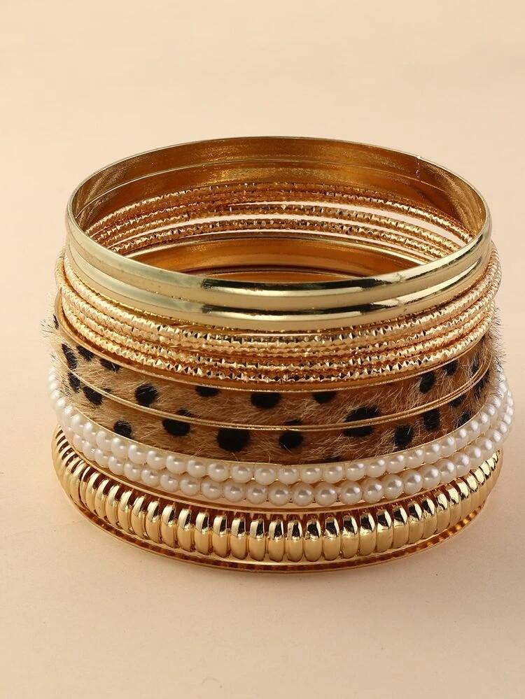 New 12 Piece 7 CM Diameter Bangles Jungle Zara Like Gold Brown Animal ...