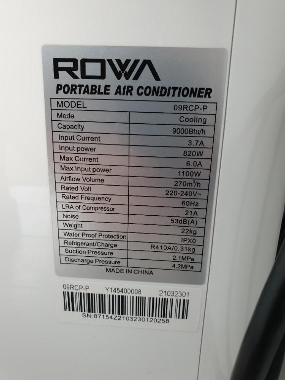 ROWA (CompAC) 1.0HP Portable Aircon, TV & Home Appliances, Air ...