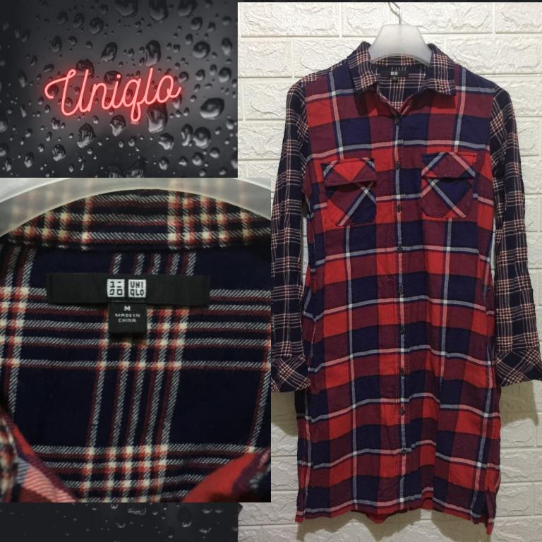 UNIQLO Red & Blue Button-down Dress, Women's Fashion, Dresses & Sets ...