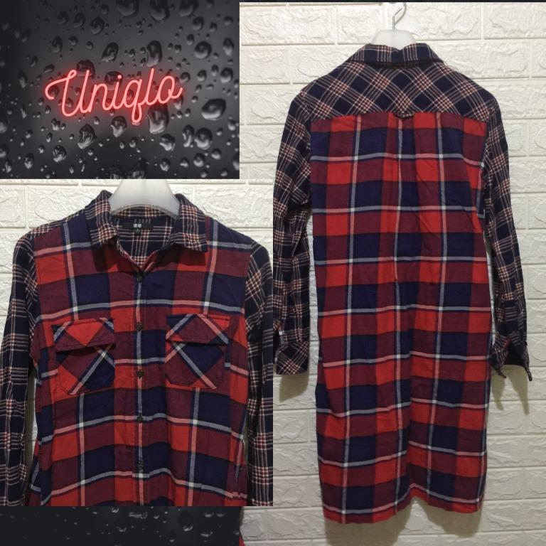 UNIQLO Red & Blue Button-down Dress, Women's Fashion, Dresses & Sets ...