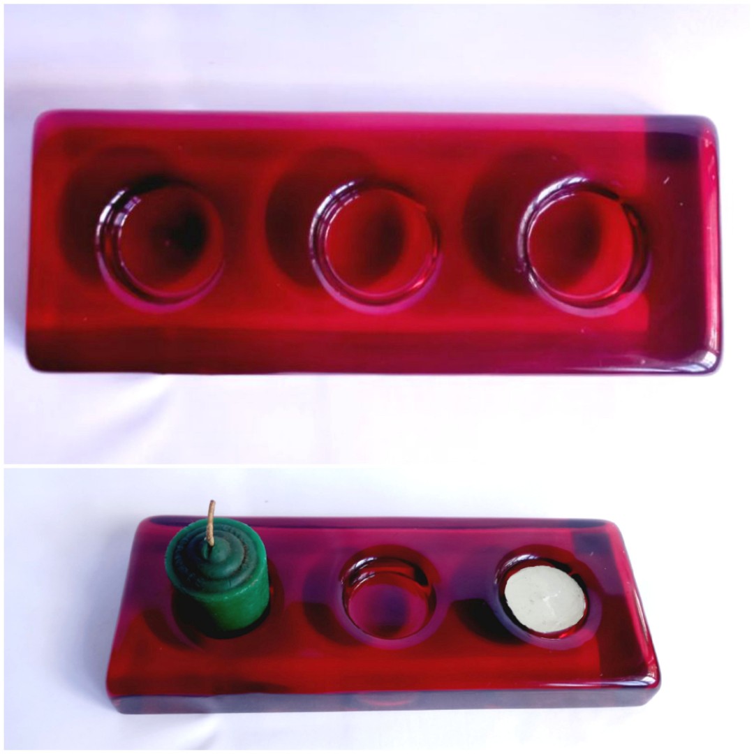 VETRI LAURA rectangular tealight/votive holder, red, solid glass, made ...