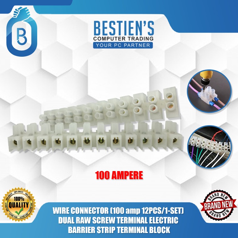 WIRE CONNECTOR (100 amp 12PCS/1-SET) DUAL RAW SCREW TERMINAL ELECTRIC ...
