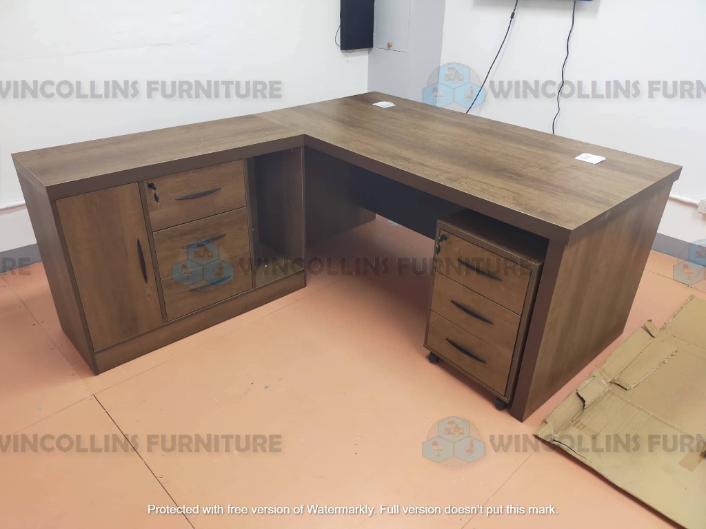 Wooden executive table L type / office table, Furniture & Home Living ...
