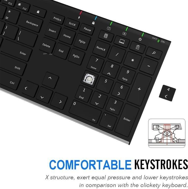 Arteck 2.4G Wireless Keyboard Stainless Steel Ultra Slim Full Size ...