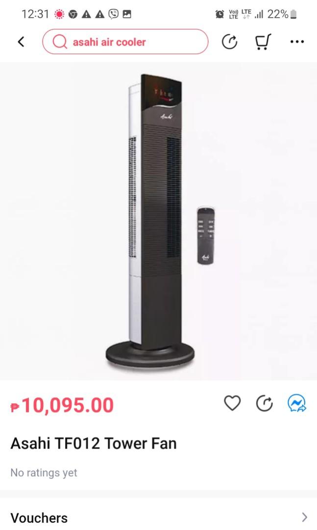 Asahi TF012 tower fan with ionizer 360 degrees oscillation w/remote, TV ...