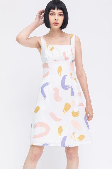 BNWT Abstract expressionist a-line dress in white, Women's Fashion ...