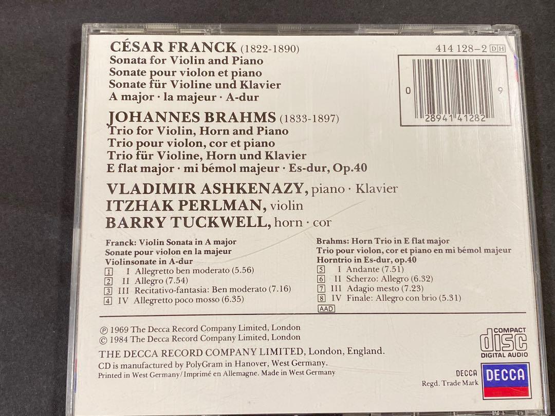 Franck Violin Sonata Brahms Horn Trio Tuckwell Perlman Ashkenazy, 興趣及遊戲, 音樂、樂器 & 配件, 音樂與媒體 - CD ...