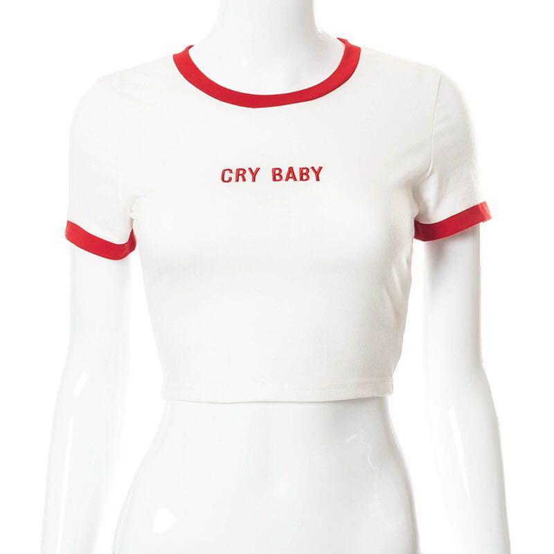 Ringer Crop Top CRY BABY, Women's Fashion, Tops, Shirts on Carousell