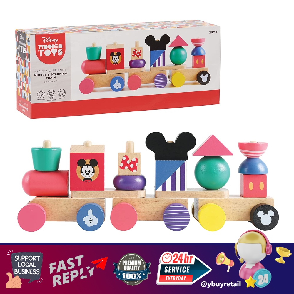 Disney Wooden Toys Mickey Mouse Stacking Train Set, 18-Pieces ...